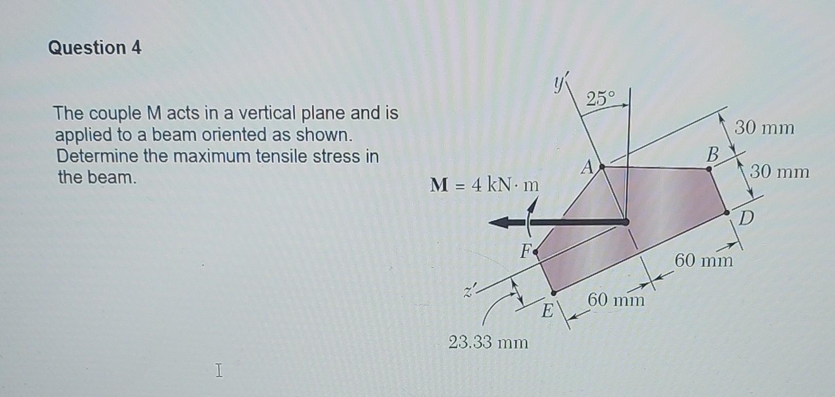 Solved The couple M acts in a vertical plane and is applied | Chegg.com