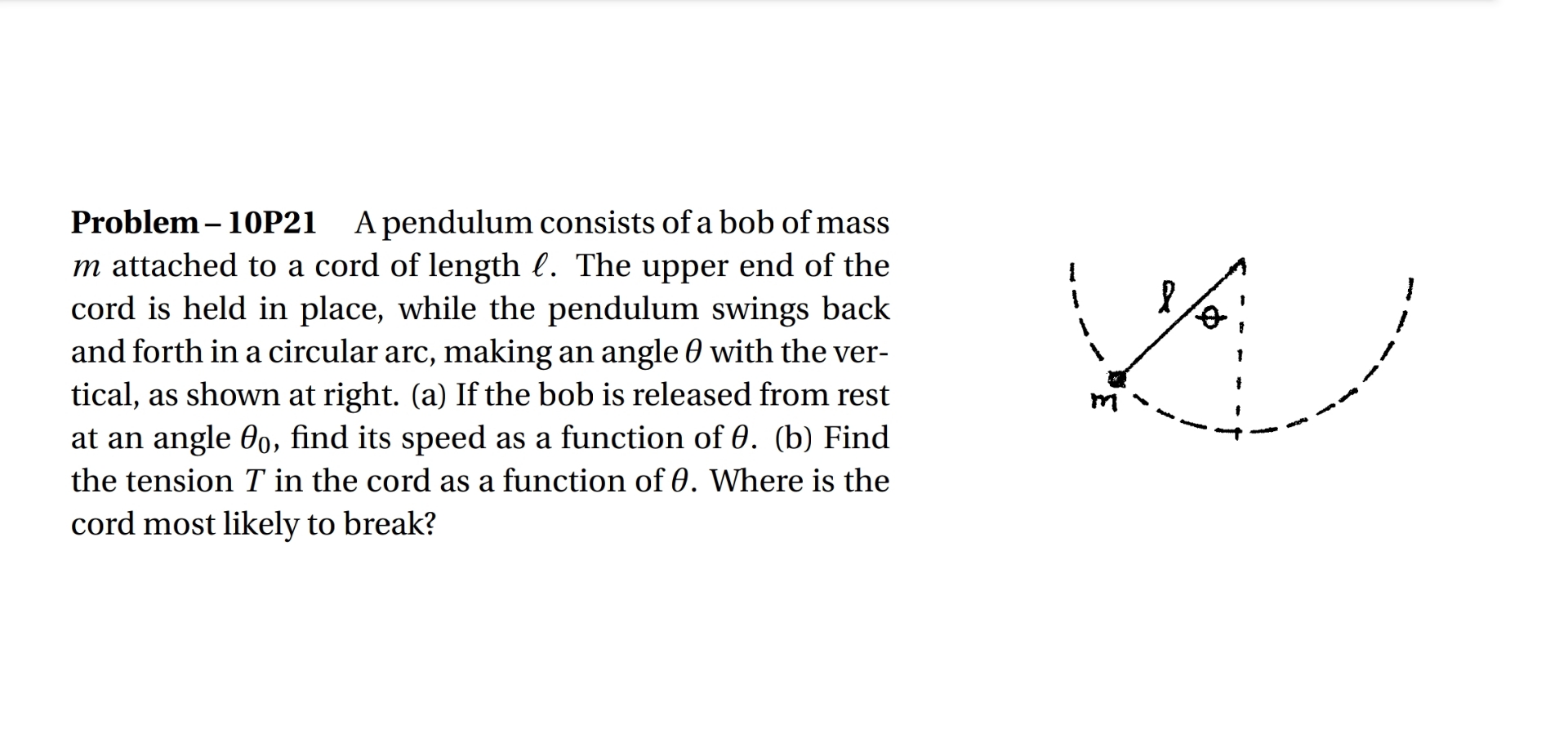 Solved Problem-10P21 ﻿A pendulum consists of a bob of mass m | Chegg.com