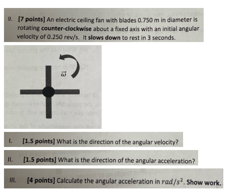 Solved [7 ﻿points] ﻿An electric ceiling fan with blades | Chegg.com