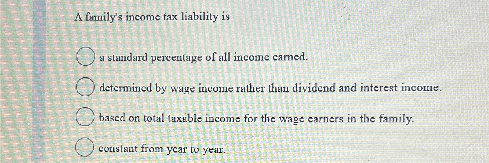 Solved A family's income tax liability isa standard | Chegg.com