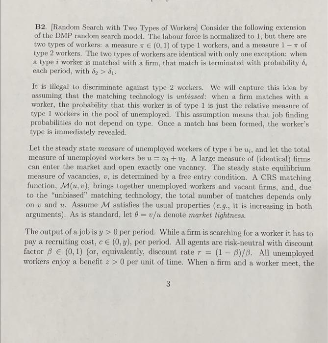 Solved B2. [Random Search with Two Types of Workers] | Chegg.com