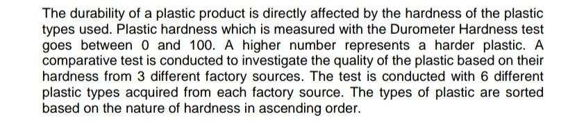 Solved The durability of a plastic product is directly | Chegg.com