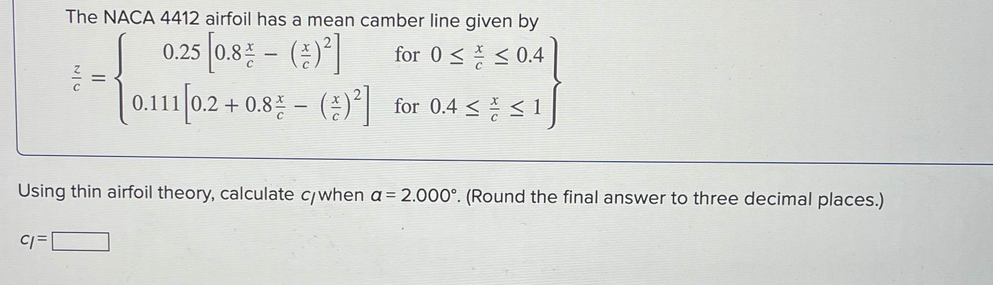 Solved The NACA 4412 ﻿airfoil has a mean camber line given | Chegg.com