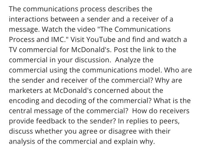 Solved The communications process describes the interactions | Chegg.com