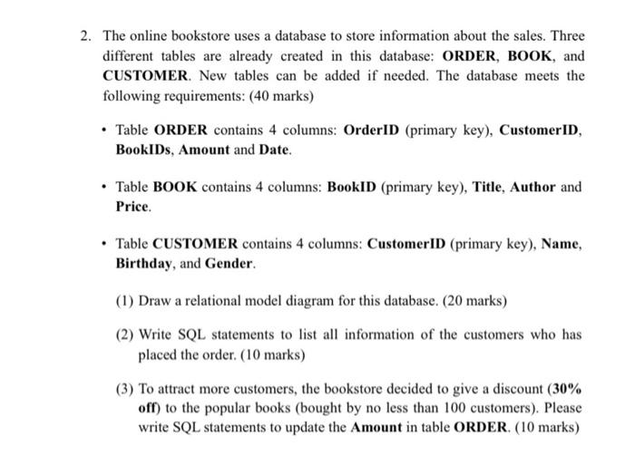 Solved The online bookstore uses a database to store | Chegg.com