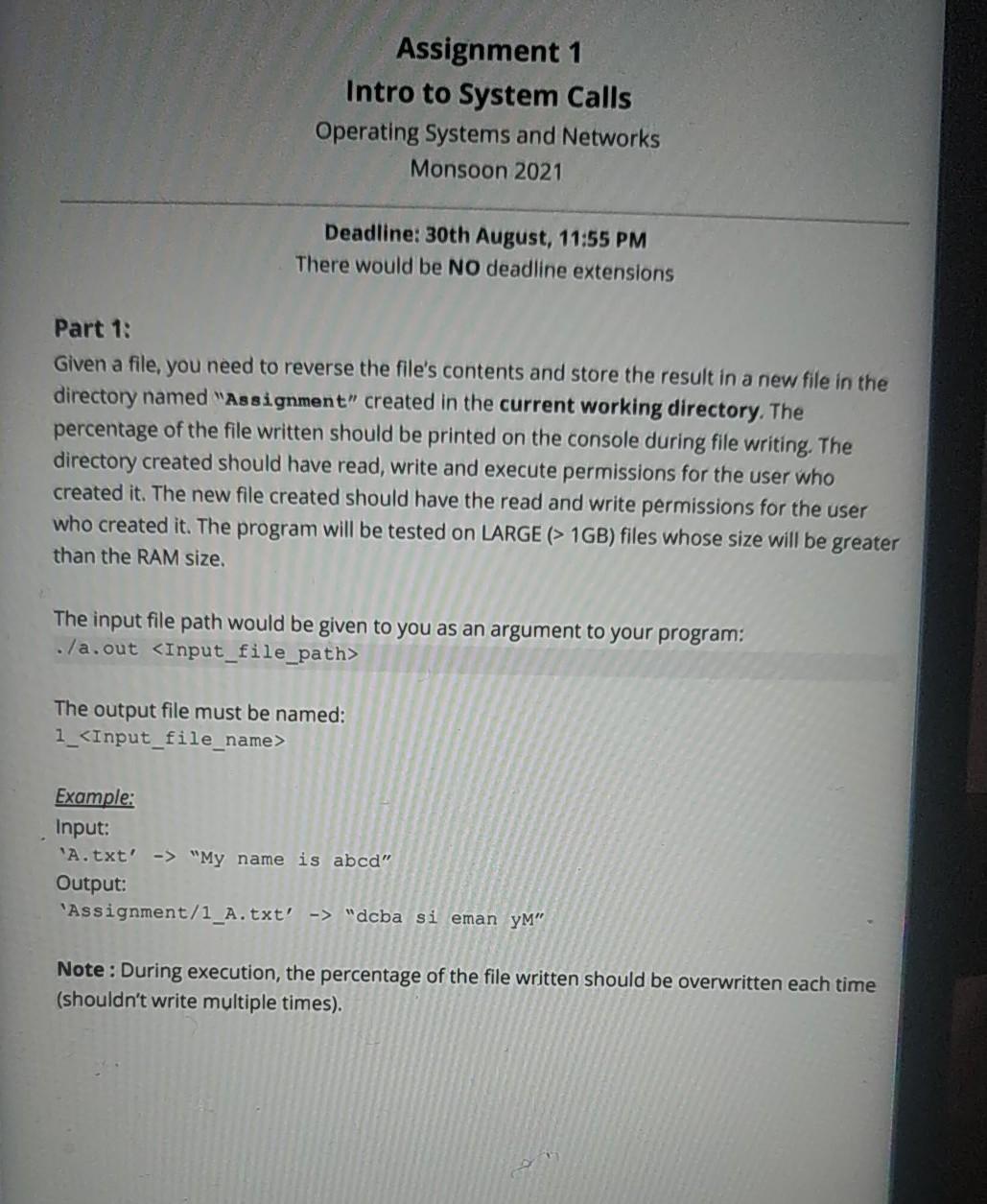 Solved Assignment 1 Intro to System Calls Operating Systems | Chegg.com
