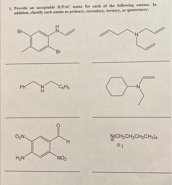 Solved 1. Provide an acceptable IUPAC name for each of the | Chegg.com