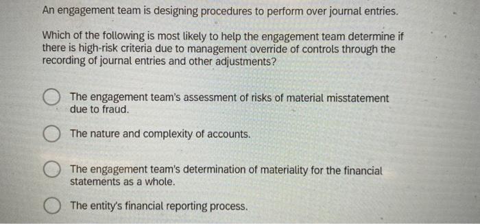 Solved An Engagement Team Is Designing Procedures To Perform Chegg