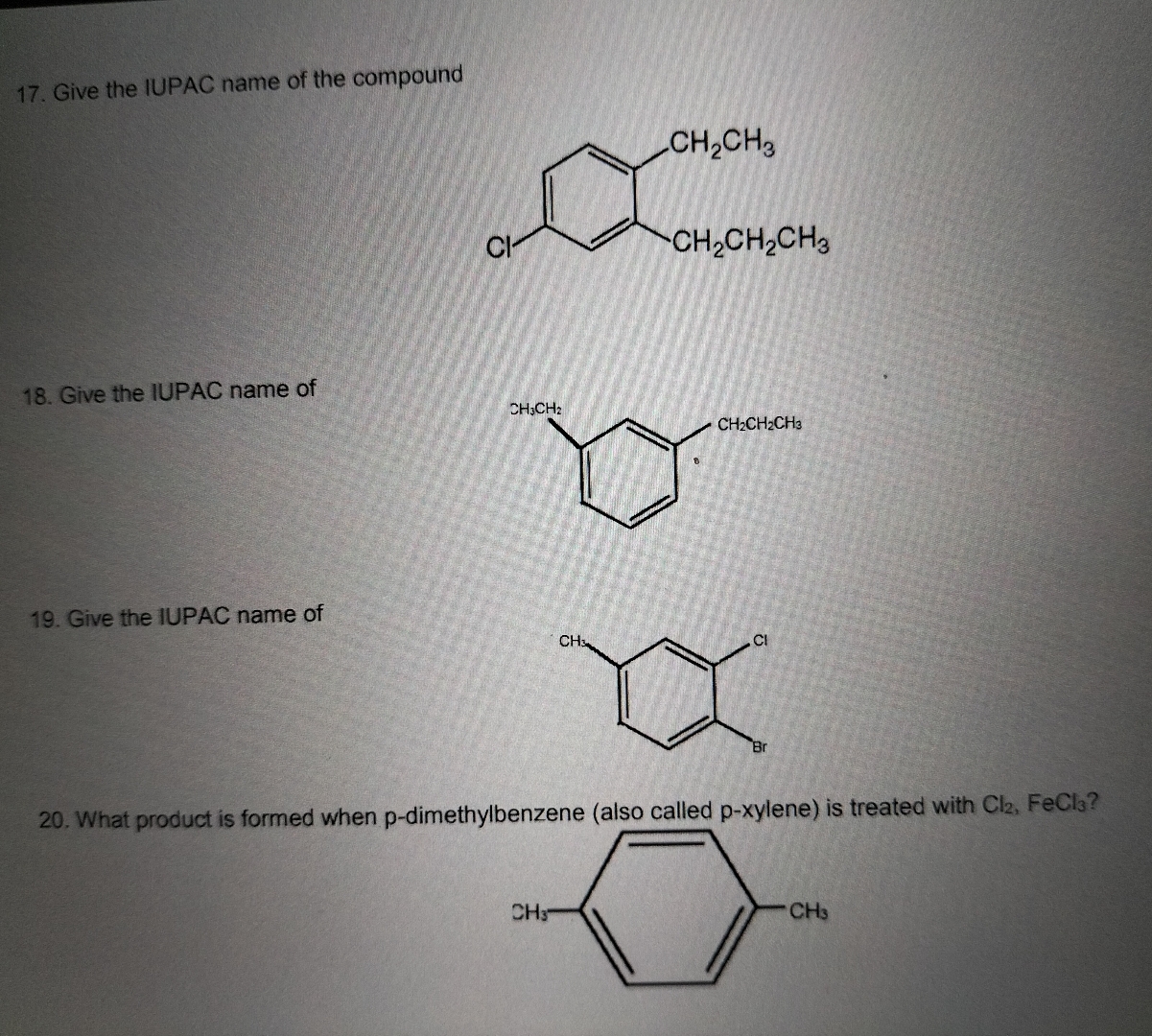 Solved Give the IUPAC name of number 17-19. ﻿20. ﻿What | Chegg.com