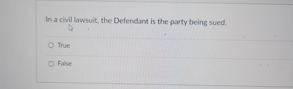 Solved In a civil lawsuit, the Defendant is the party being | Chegg.com