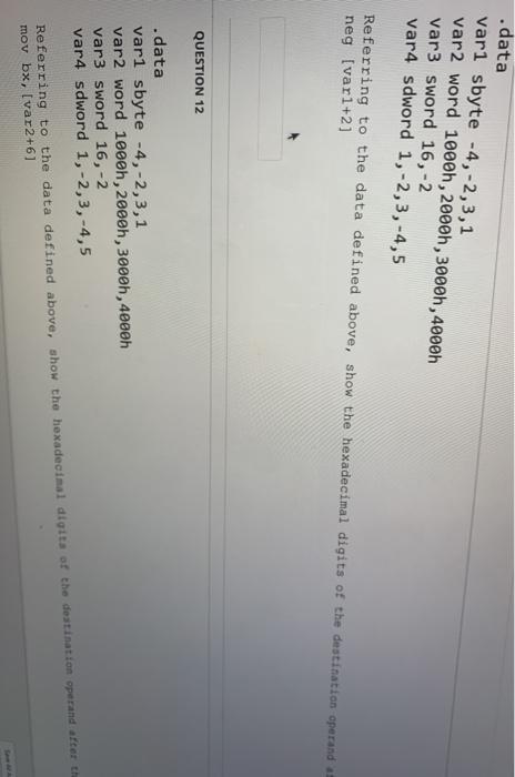 Solved Data Vari Sbyte 4 231 Var2 Word 1000h 2000h 