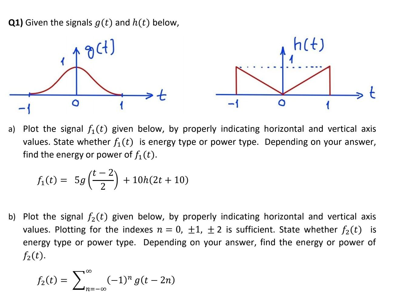 Solved Q1) Given the signals g(t) and h(t) below, a) Plot | Chegg.com