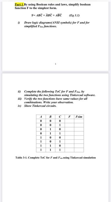 Solved Part 1 By using Boolean rules and laws, simplify | Chegg.com