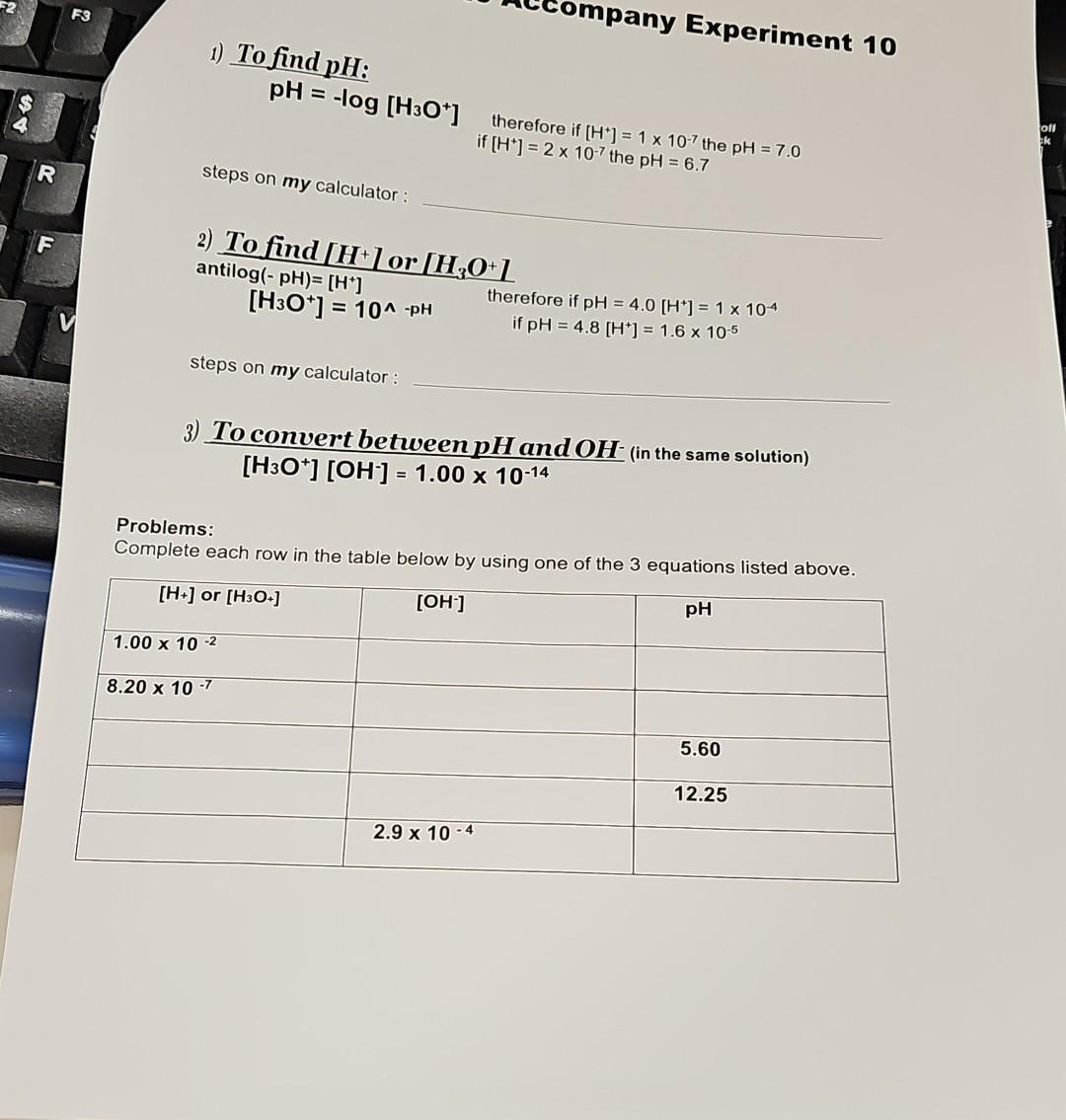 Solved pH=−log[H3O+] therefore if [H+]=1×10−7 the pH=7.0 if | Chegg.com