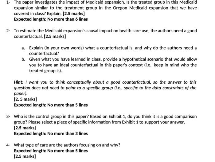 Based on your reading of the paper on Medicaid | Chegg.com