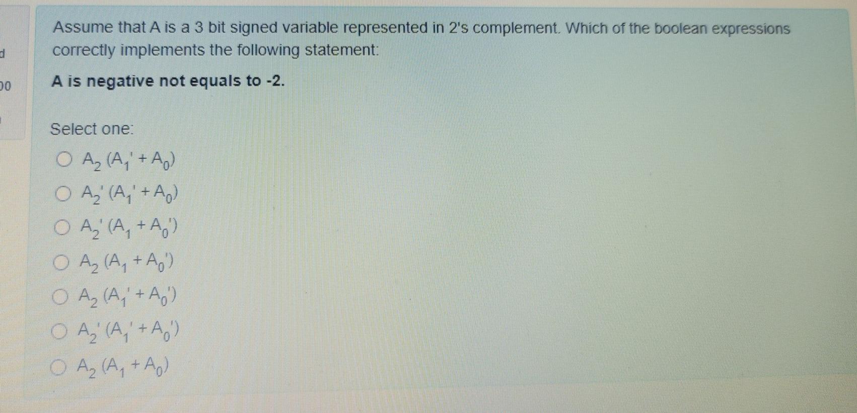 Solved Assume that A is a 3 bit signed variable represented | Chegg.com
