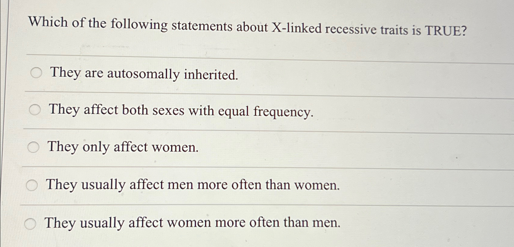Solved Which of the following statements about X-linked | Chegg.com