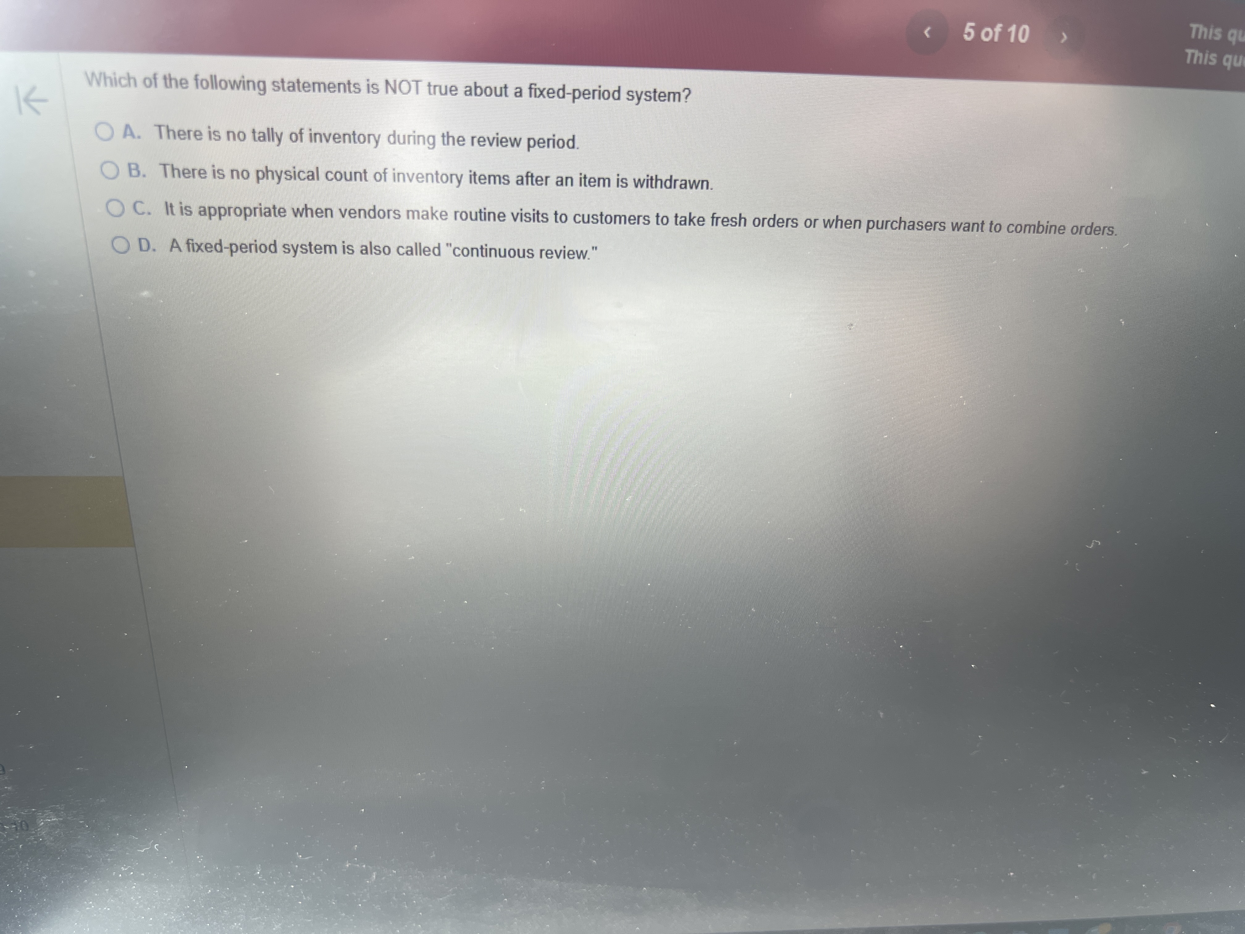 Solved 5 ﻿of 10This quThis quWhich of the following | Chegg.com