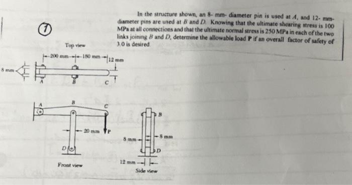 Solved In the structure shown, an 8. mm - diameter pin is | Chegg.com