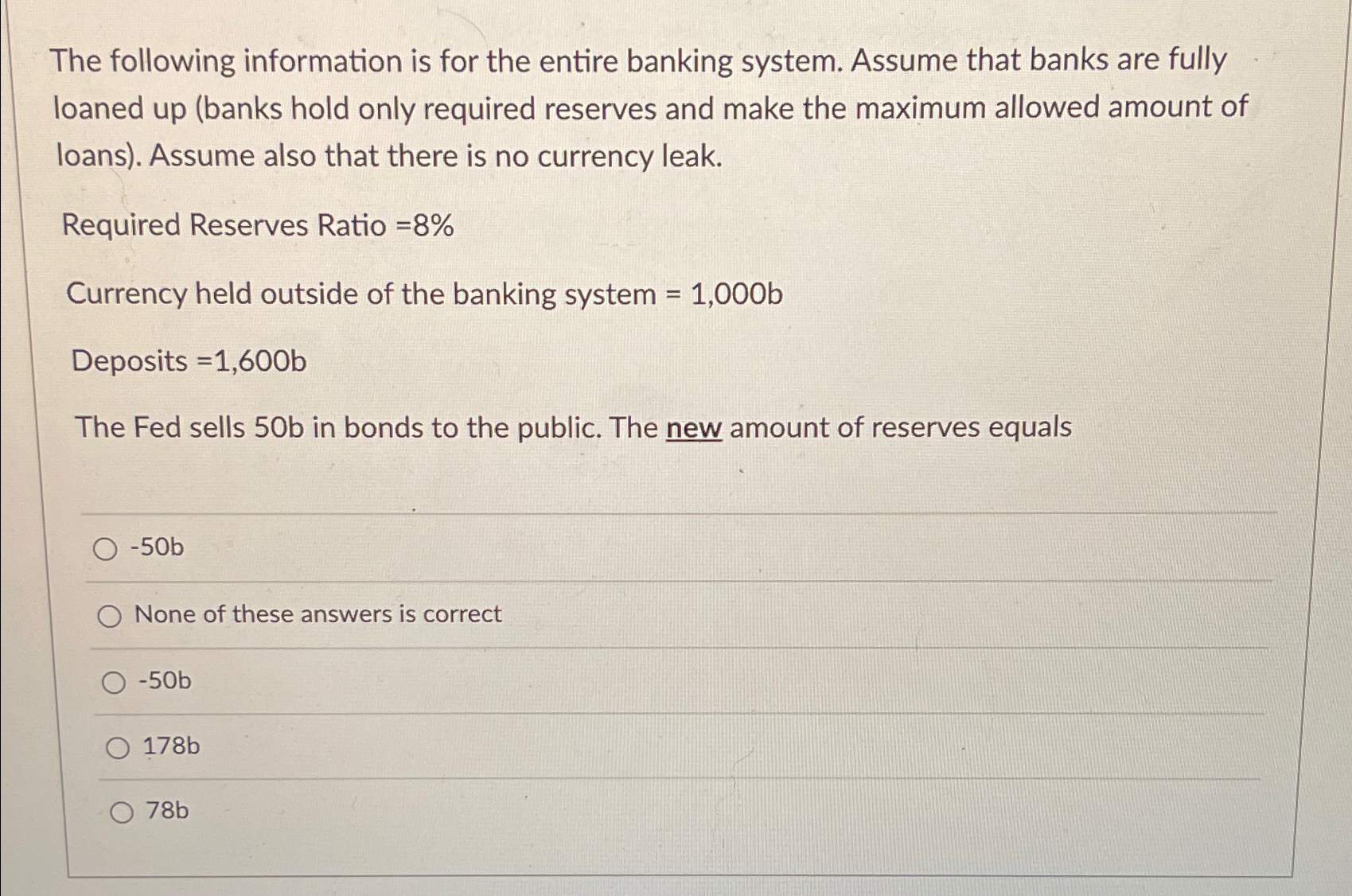 Solved The following information is for the entire banking | Chegg.com