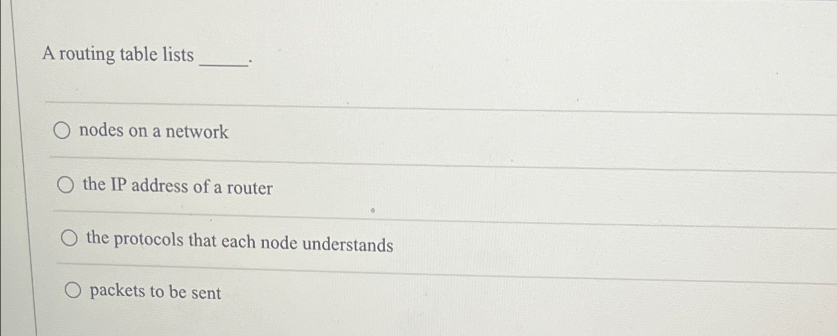Solved A routing table listsnodes on a networkthe IP address | Chegg.com