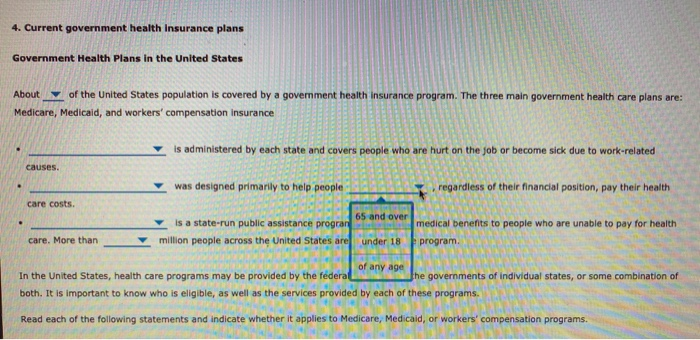 Solved 4. Current government health insurance plans | Chegg.com