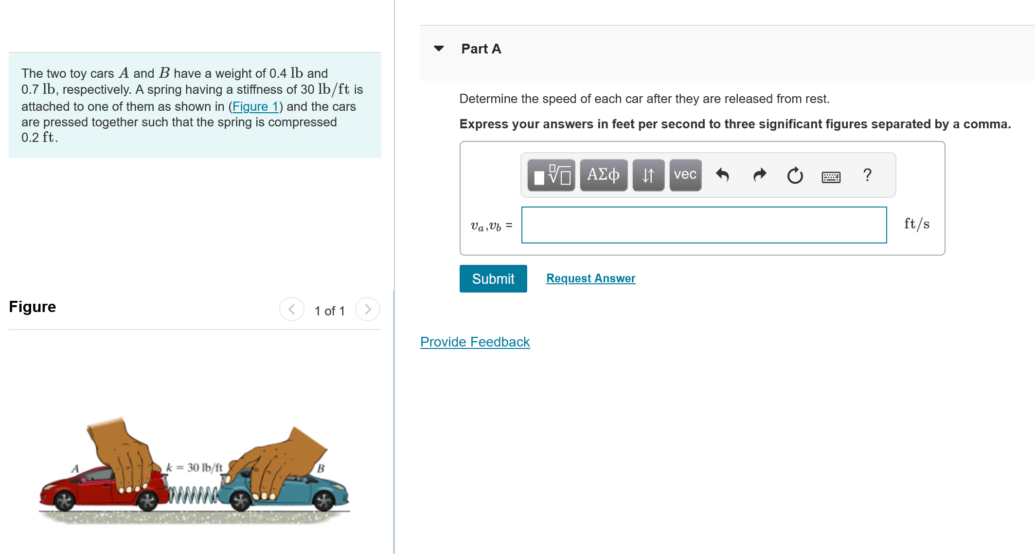 Solved Part AThe two toy cars A and B ﻿have a weight of | Chegg.com
