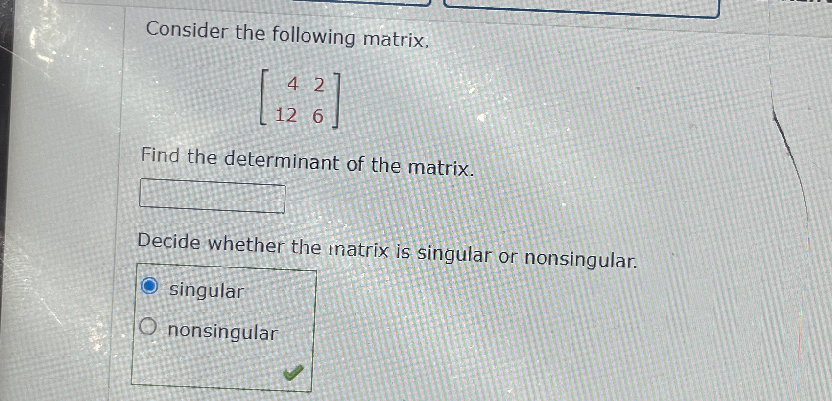 Solved Consider the following matrix.[42126]Find the | Chegg.com