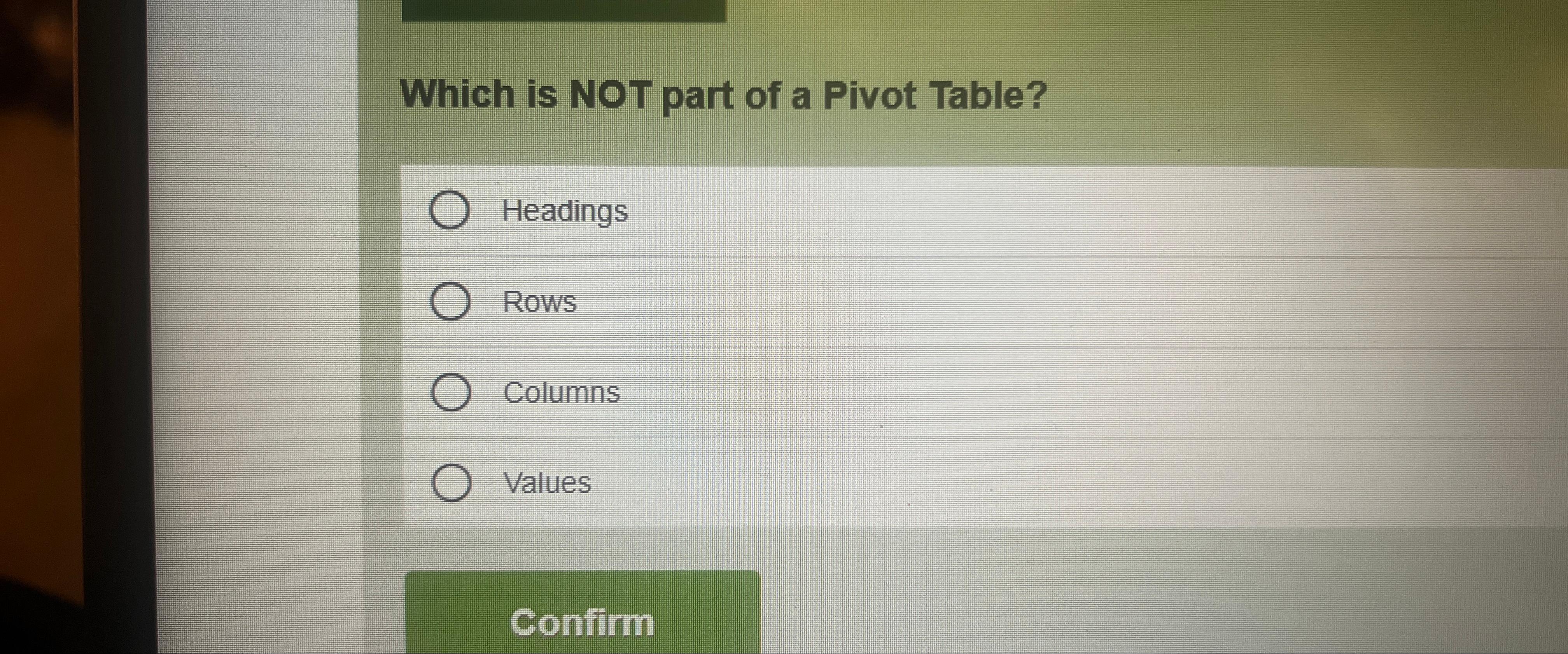 Solved Which is NOT part of a Pivot | Chegg.com