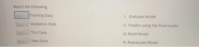 Solved Match the following Training Data Validation Data 1. | Chegg.com