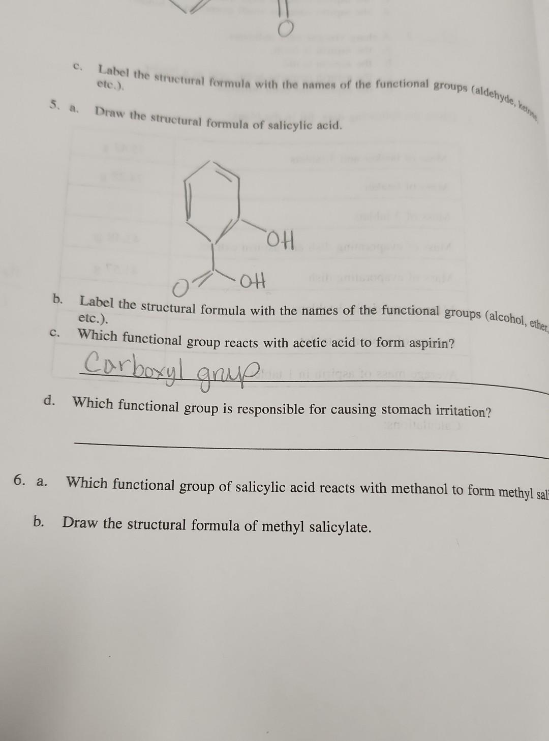 Solved c. Label the structural formula with the names of the | Chegg.com
