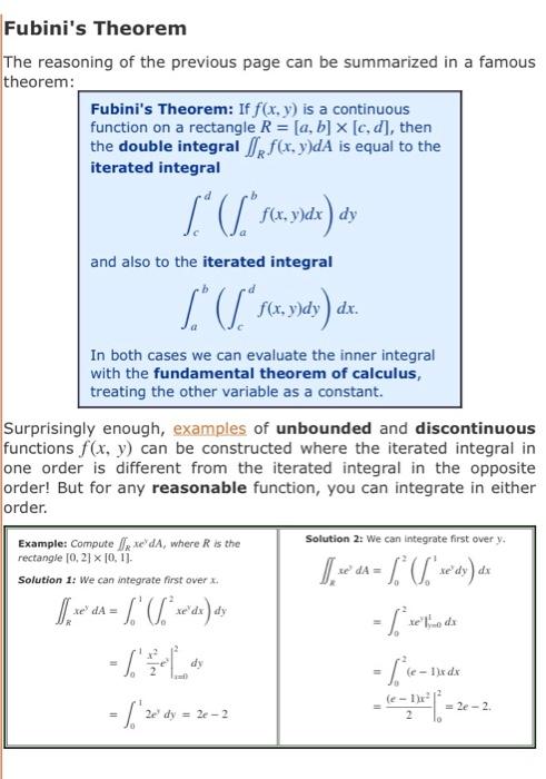 Solved Fubini's Theorem The reasoning of the previous page | Chegg.com