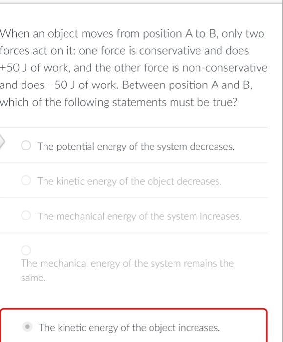Solved When An Object Moves From Position A To B Only Two