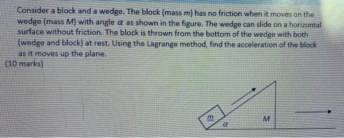 Solved Consider a block and a wedge. The block (mass m) has | Chegg.com