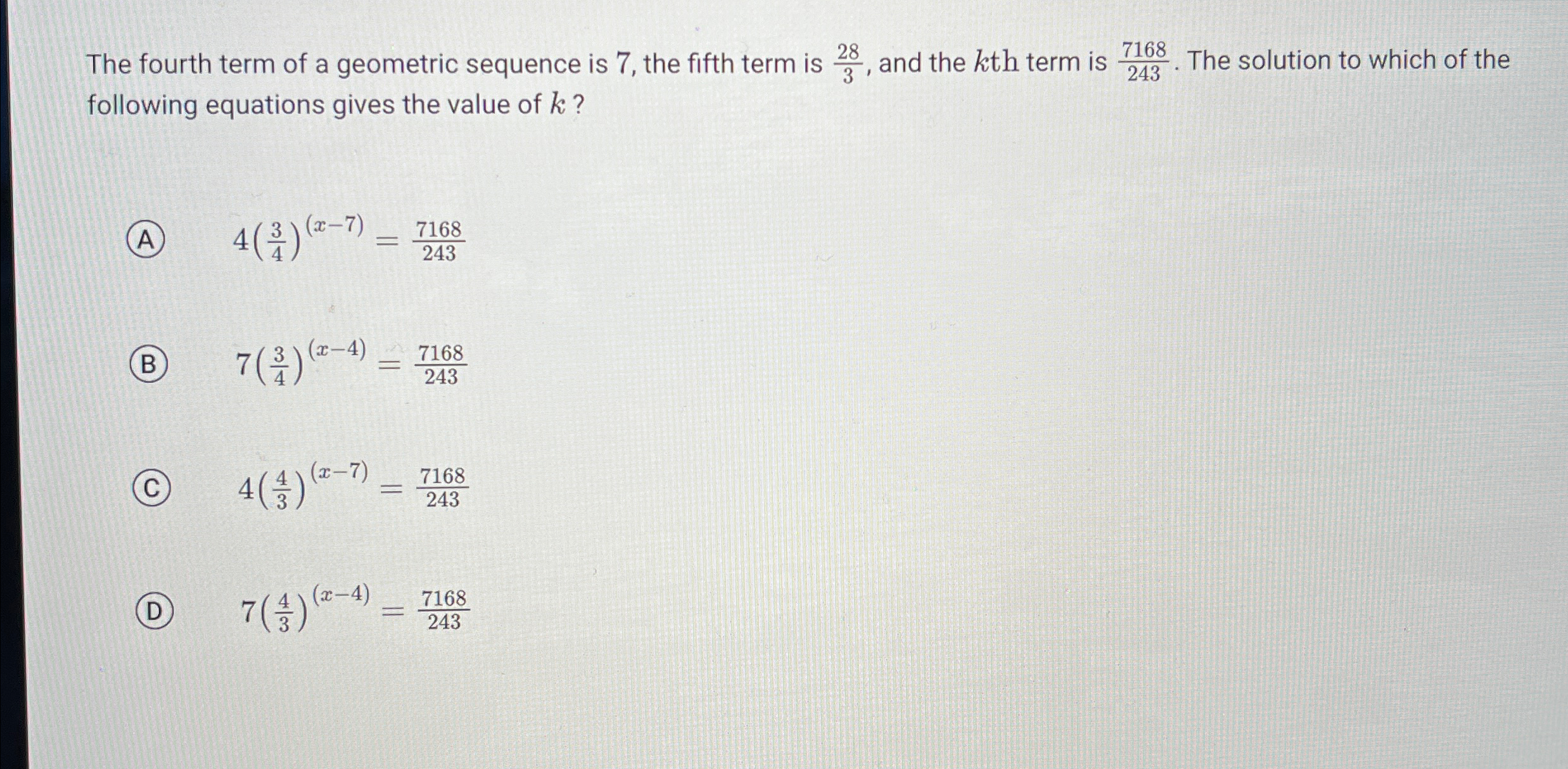 Solved The fourth term of a geometric sequence is 7 , ﻿the | Chegg.com