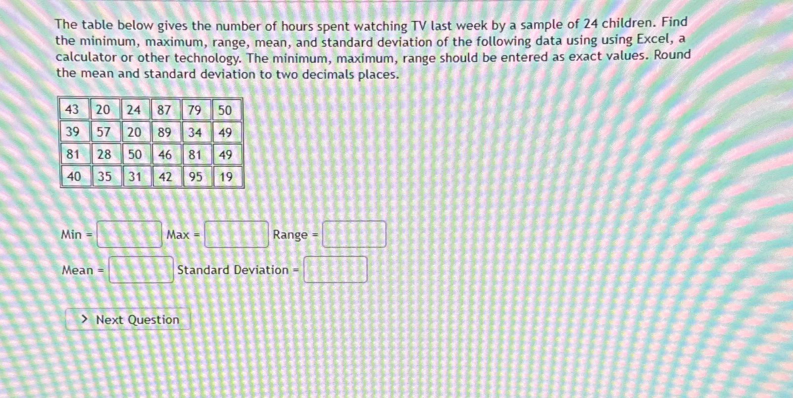 Solved The table below gives the number of hours spent | Chegg.com