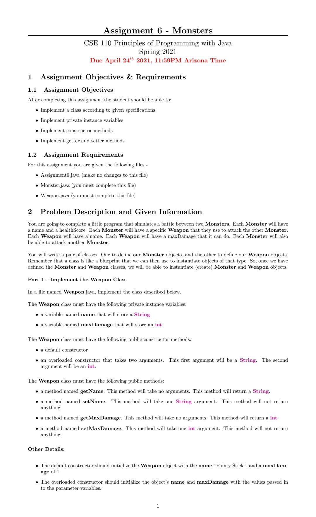 Solved Assignment 6 - Monsters CSE 110 Principles of | Chegg.com