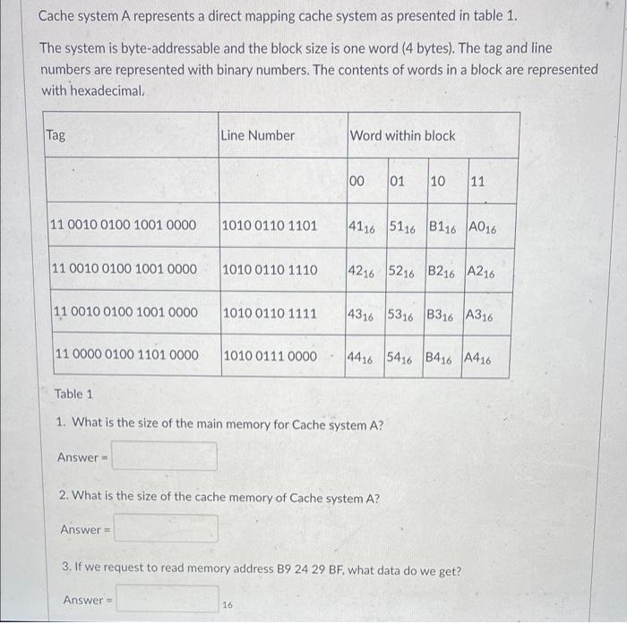 Solved Cache system A represents a direct mapping cache | Chegg.com