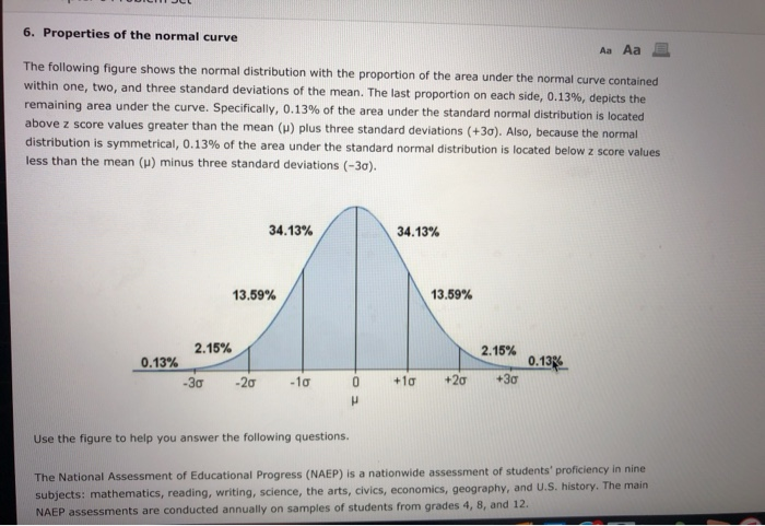 Solved 6. Properties of the normal curve Aa Aa E The | Chegg.com