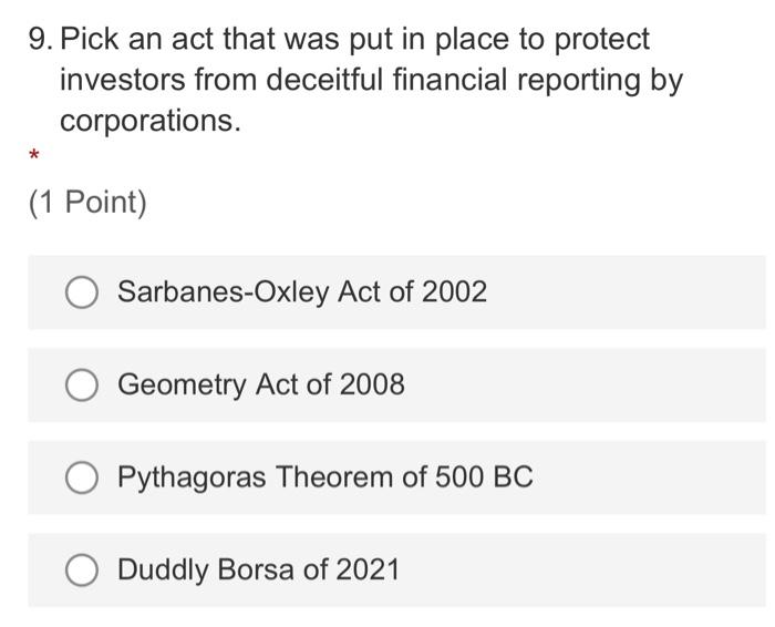 Solved 9. Pick an act that was put in place to protect | Chegg.com