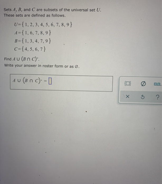 Solved Sets A, B, and C are subsets of the universal set U. | Chegg.com