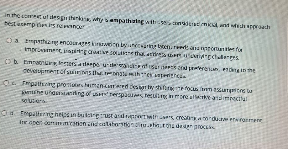 Solved In the context of design thinking, why is empathizing | Chegg.com