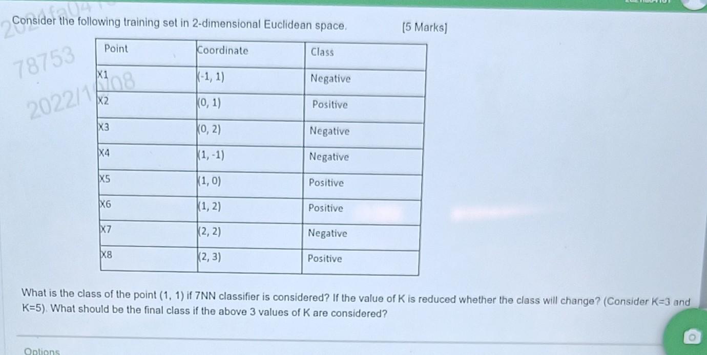 Consider the following training set in 2-dimensional | Chegg.com