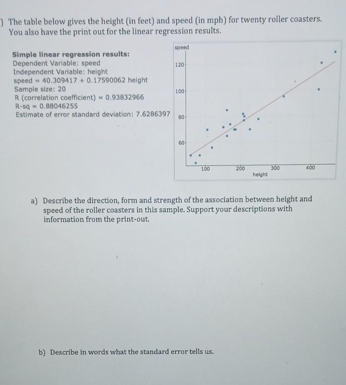 Solved 4) Here is the print-out for a linear regression for | Chegg.com