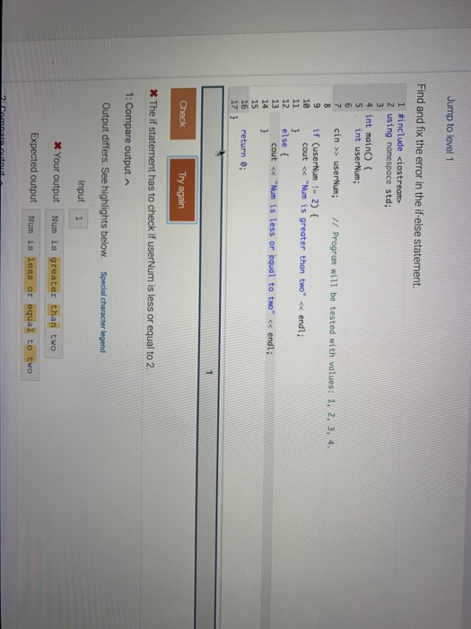 Solved Jump to level 1 Find and fix the error in the if-else | Chegg.com