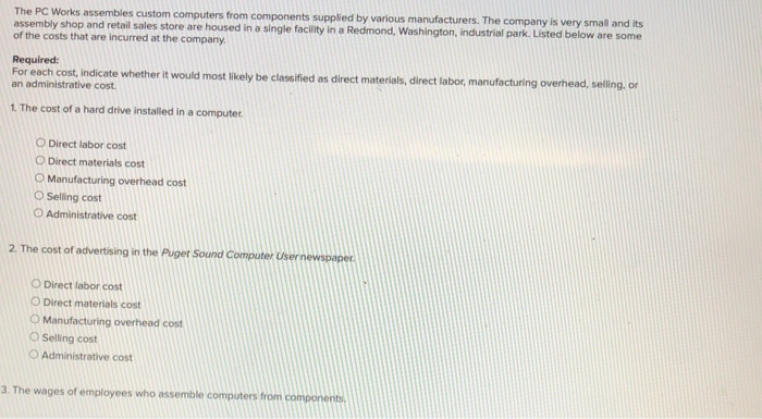 Solved The PC Works assembles custom computers from | Chegg.com