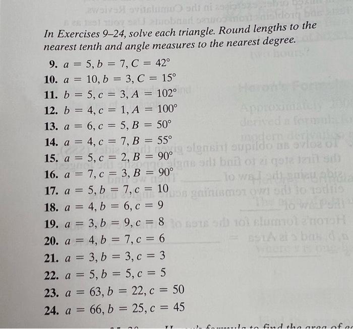 Solved In Exercises 9-24, solve each triangle. Round lengths | Chegg.com