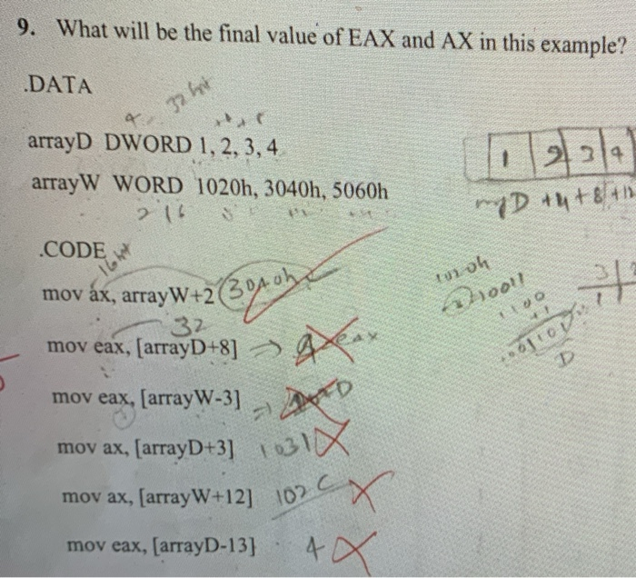 Solved 9. What will be the final value of EAX and AX in this | Chegg.com