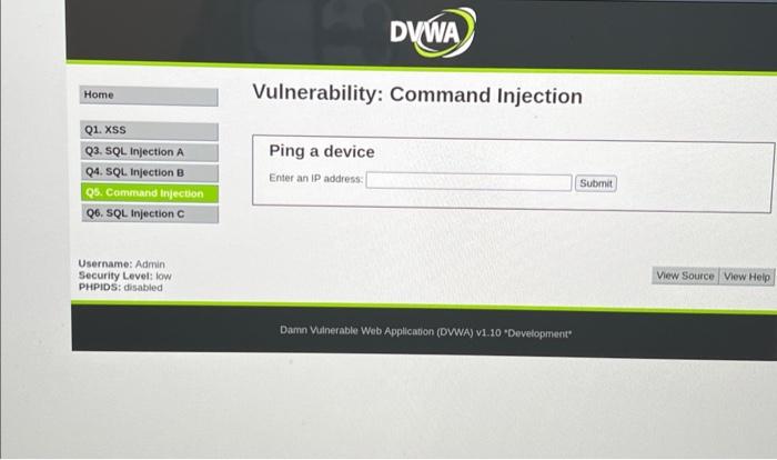 Solved Vulnerability: Command Injection Ping a device Enter | Chegg.com