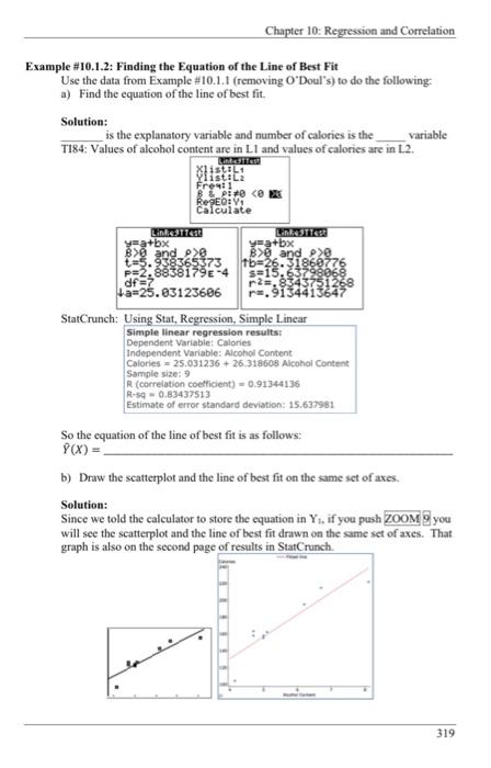 Chapter 10: Regression and Correlation Example | Chegg.com